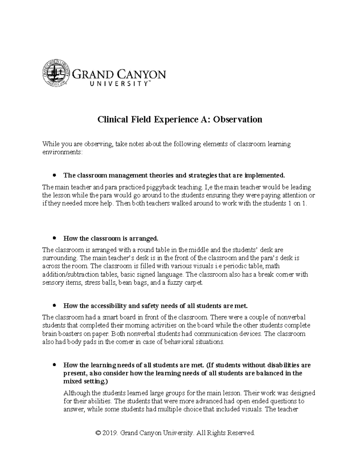 SPD-540-RS: Clinical Field Experience A - Classroom Observation ...