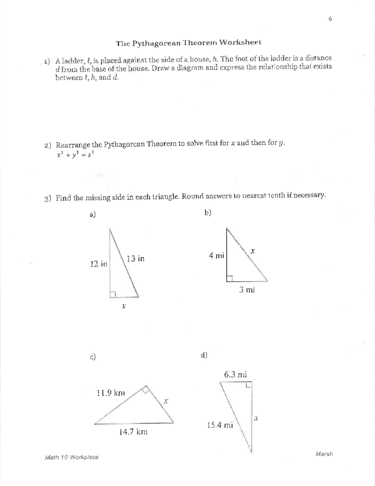 GC C7 Pythagorean Theorem & Trigonometry Worksheet - Studocu