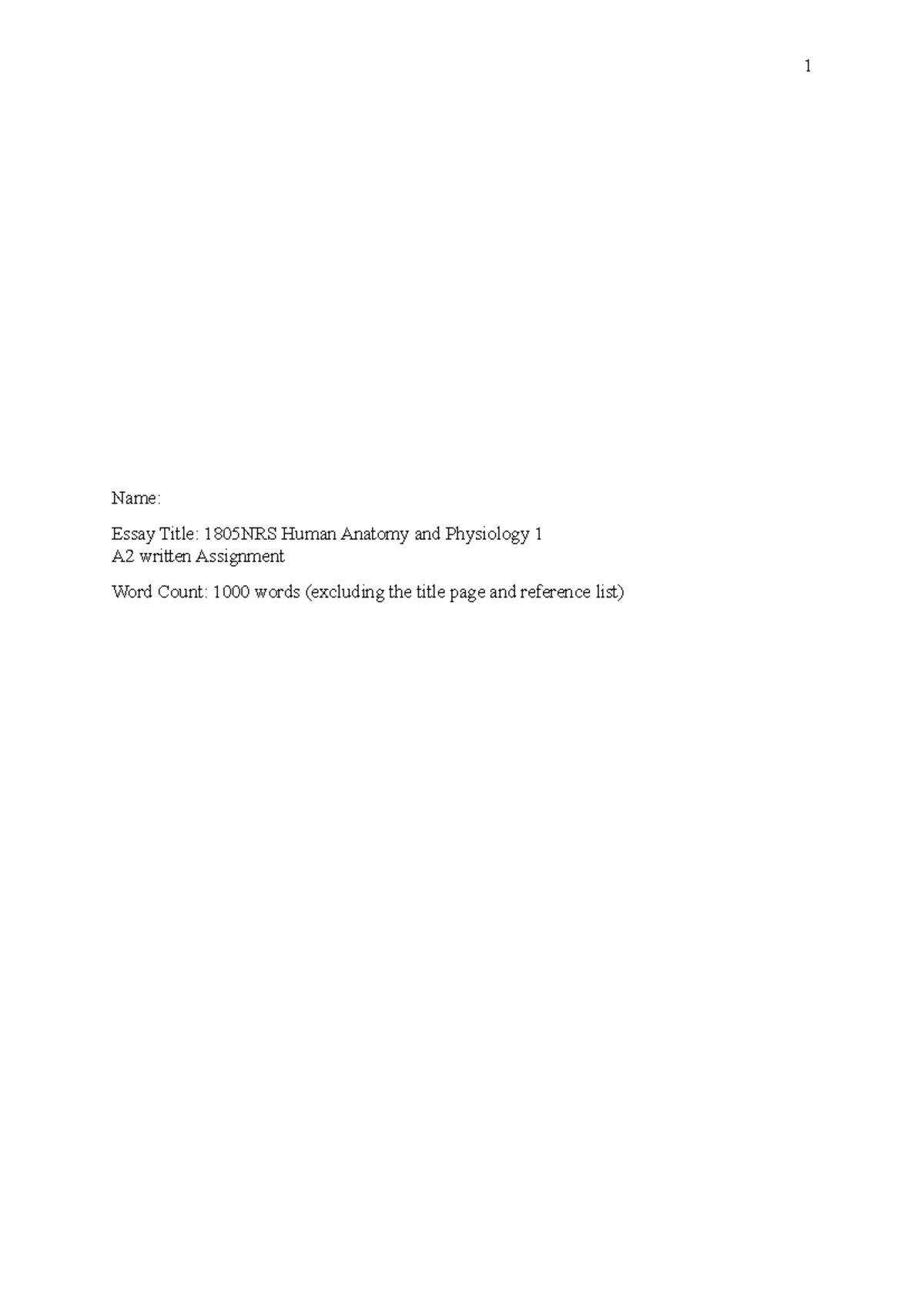 1805NRS Human Anatomy & Physiology 1 A2 Essay Assignment - Studocu