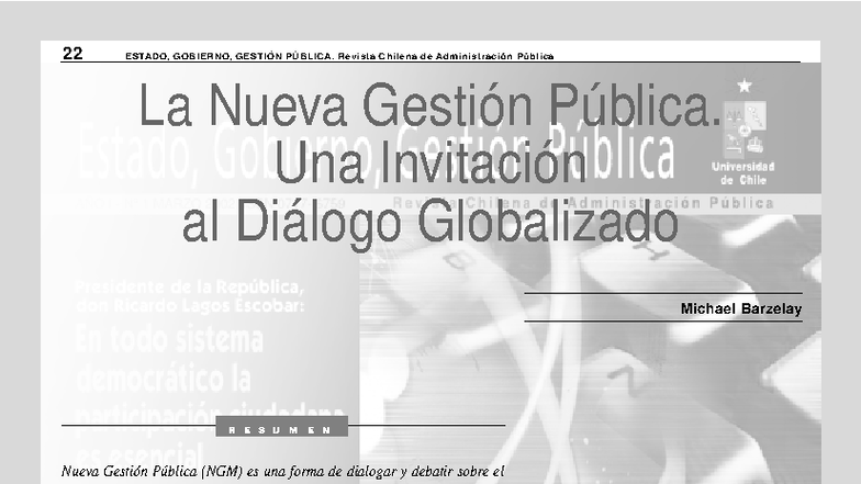 22 NGP: Una Invitación al Diálogo Globalizado - Michael Barzelay - Studocu