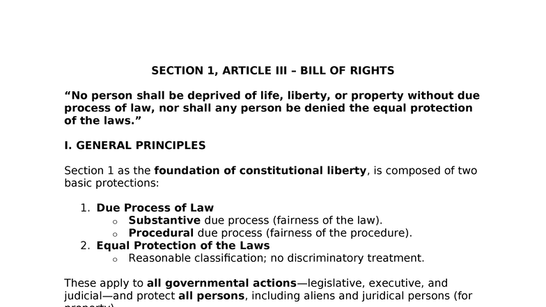 Section 1 Bill of Rights: Due Process and Equal Protection Explained ...