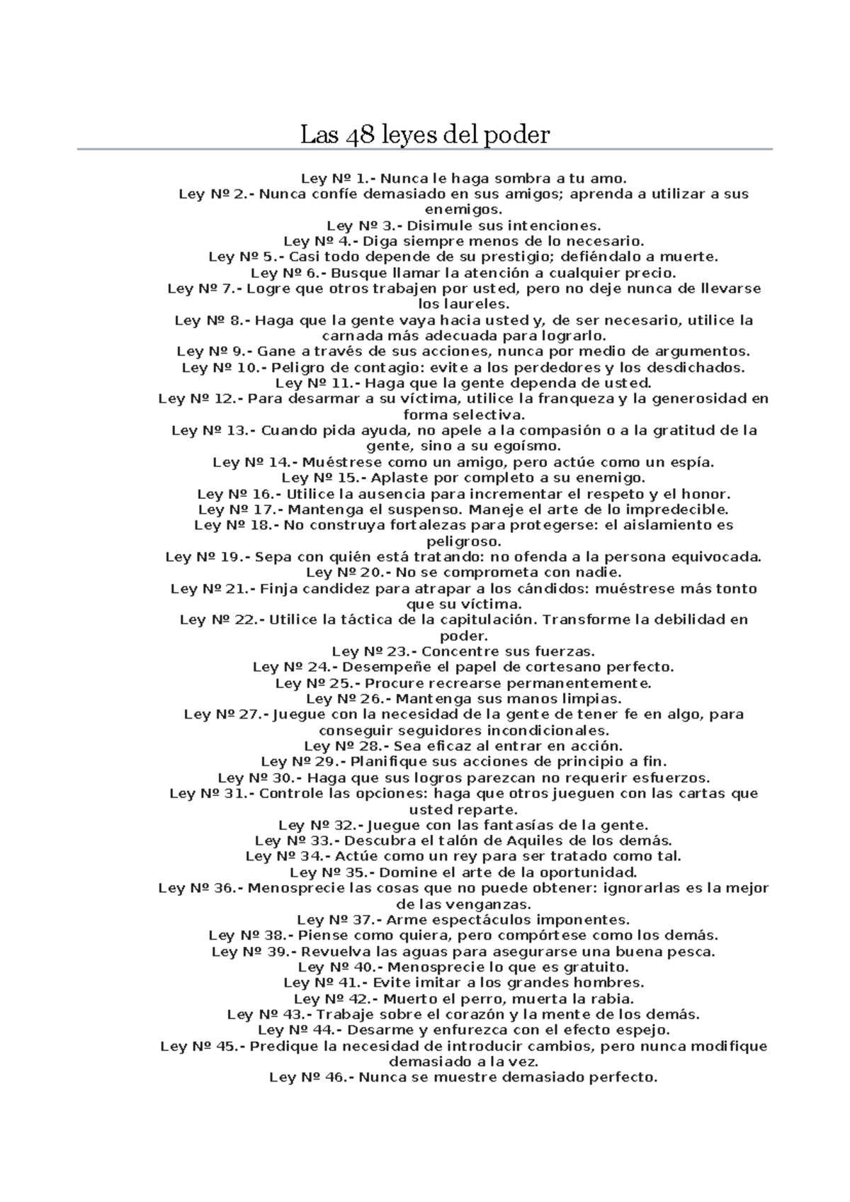 Las 48 Leyes del Poder: Estrategias y Claves de Influencia - Studocu