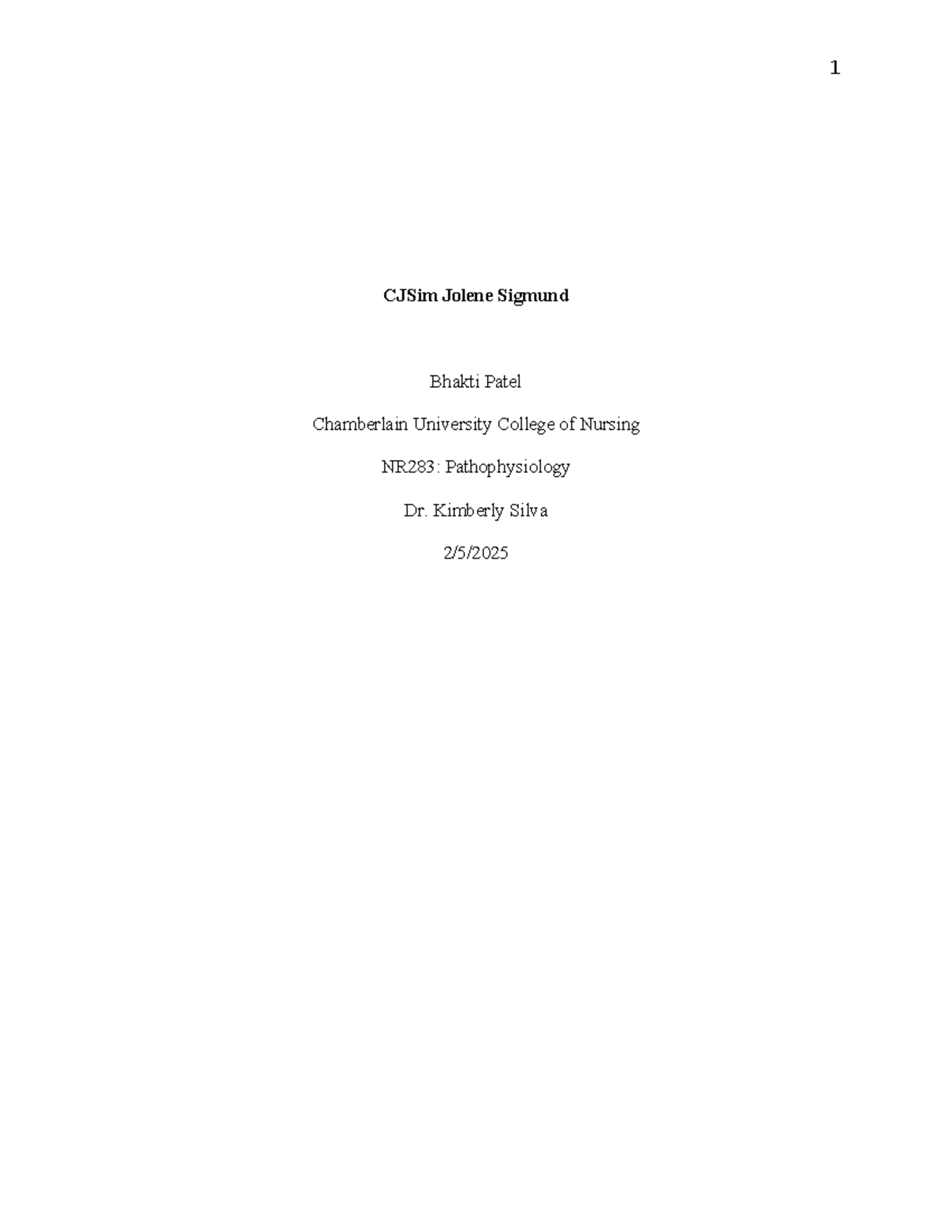 CJSim Pathophysiology NR283 Study Guide - Studocu