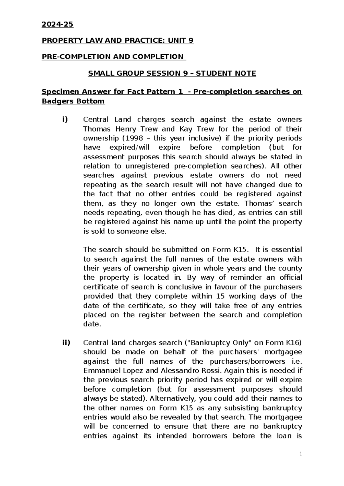 SGS 9 Property Law & Practice: Student Notes for 2024-25 - Studocu