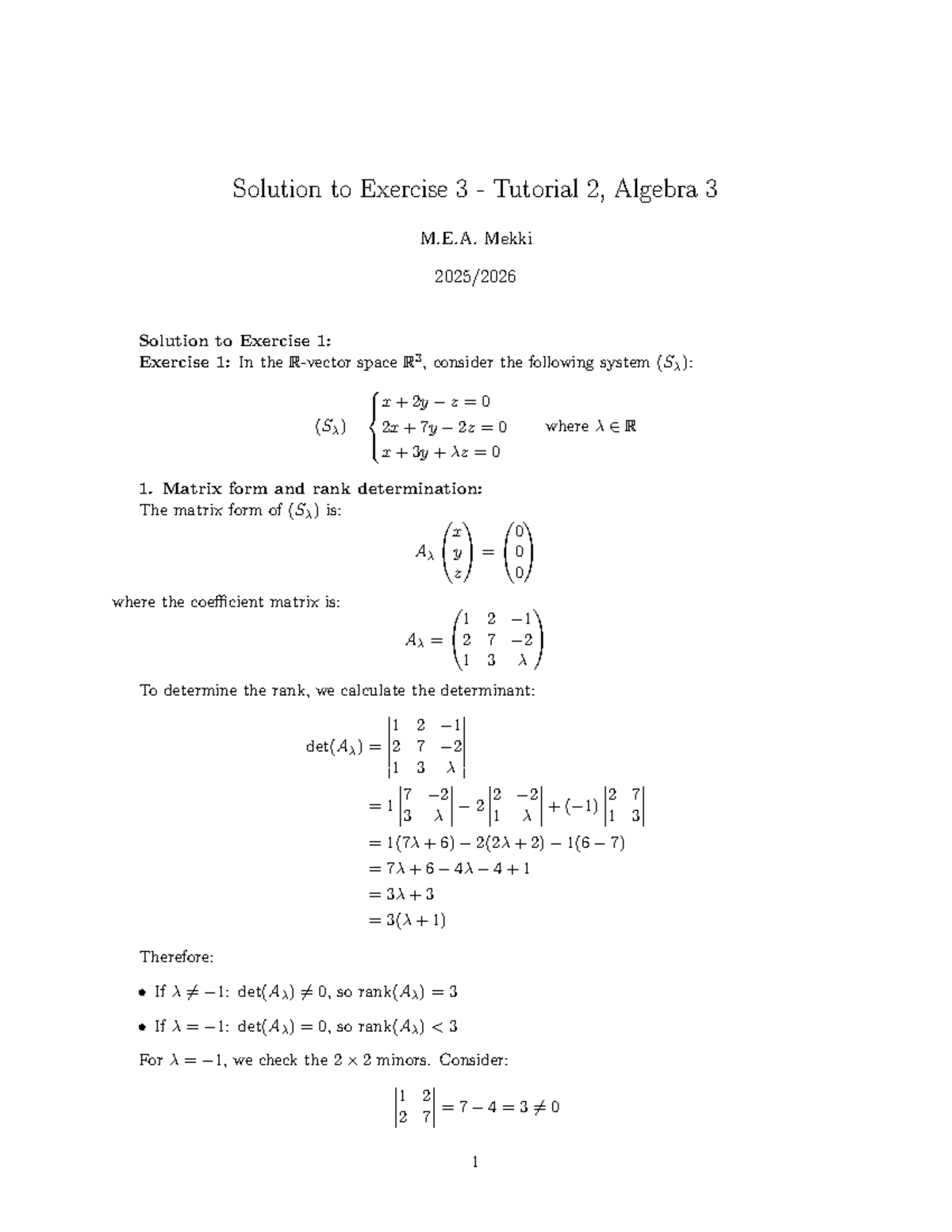 Tutorial 4 Solutions - Algebra 3 M.E.A. Mekki - Studocu