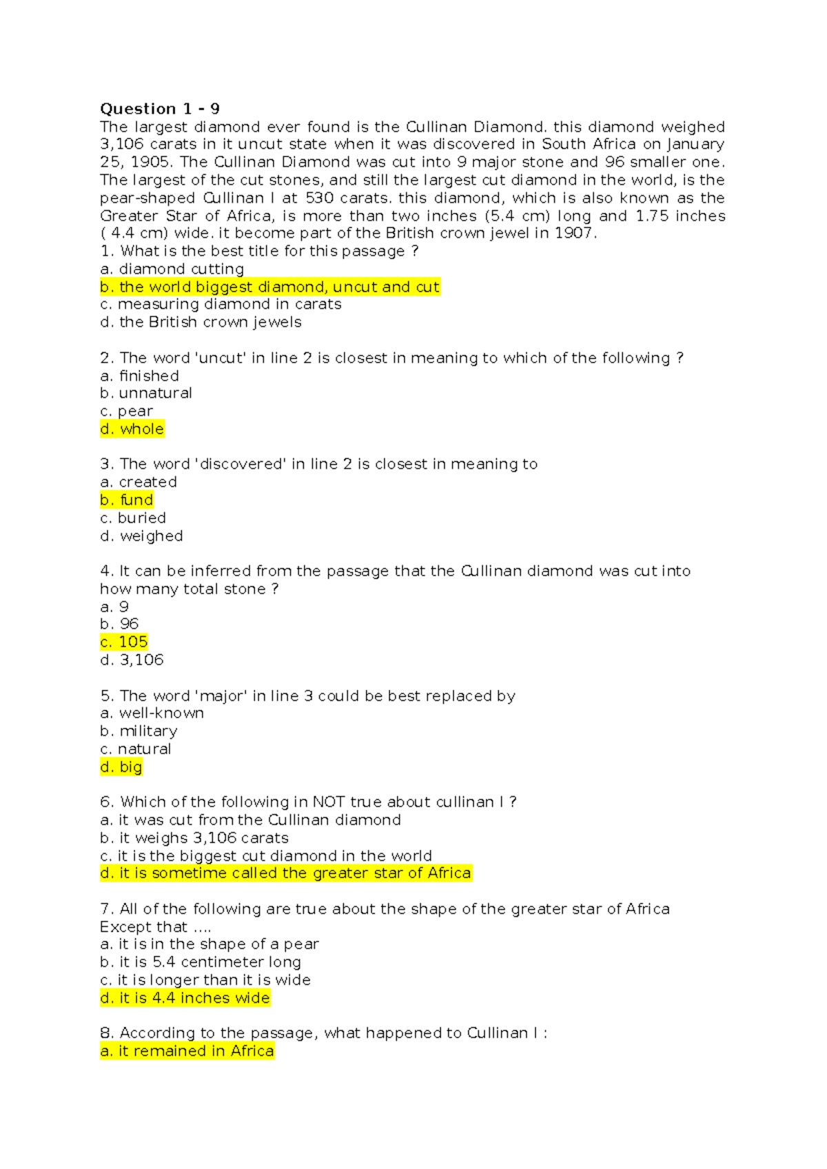 523903834 Reading Comprehension Practice: Diamonds, Coca-Cola, & Cities ...