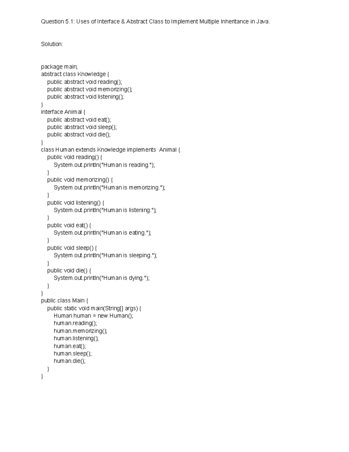 Using Interface & Abstract Class for Multiple Inheritance in Java - Studocu