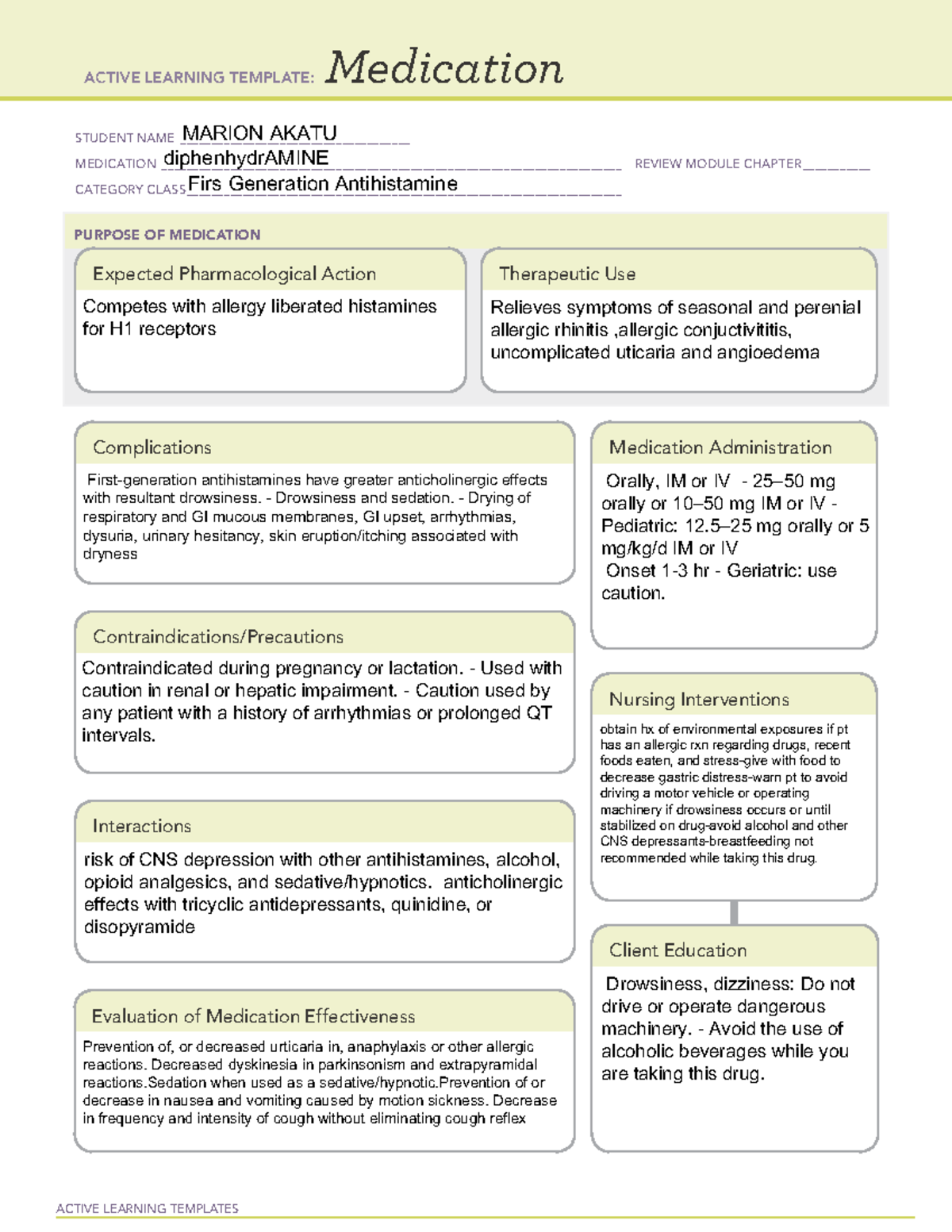 ATI Medication Template - Active Learning Guide for Nursing Students ...