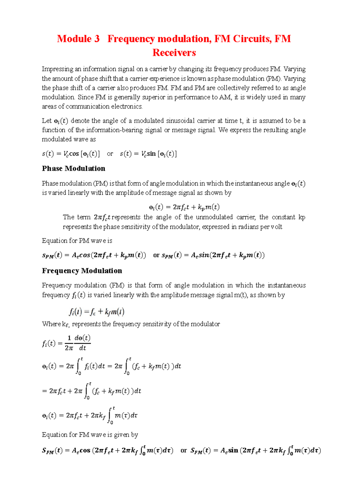 PCS Module 3: Frequency Modulation and Phase Modulation Concepts - Studocu