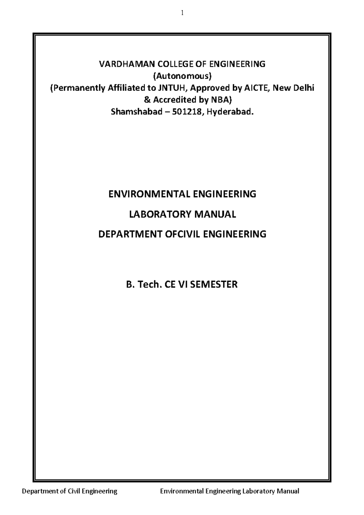 Environmental Engineering Lab Manual - A3126 (Civil VI Sem) - Studocu