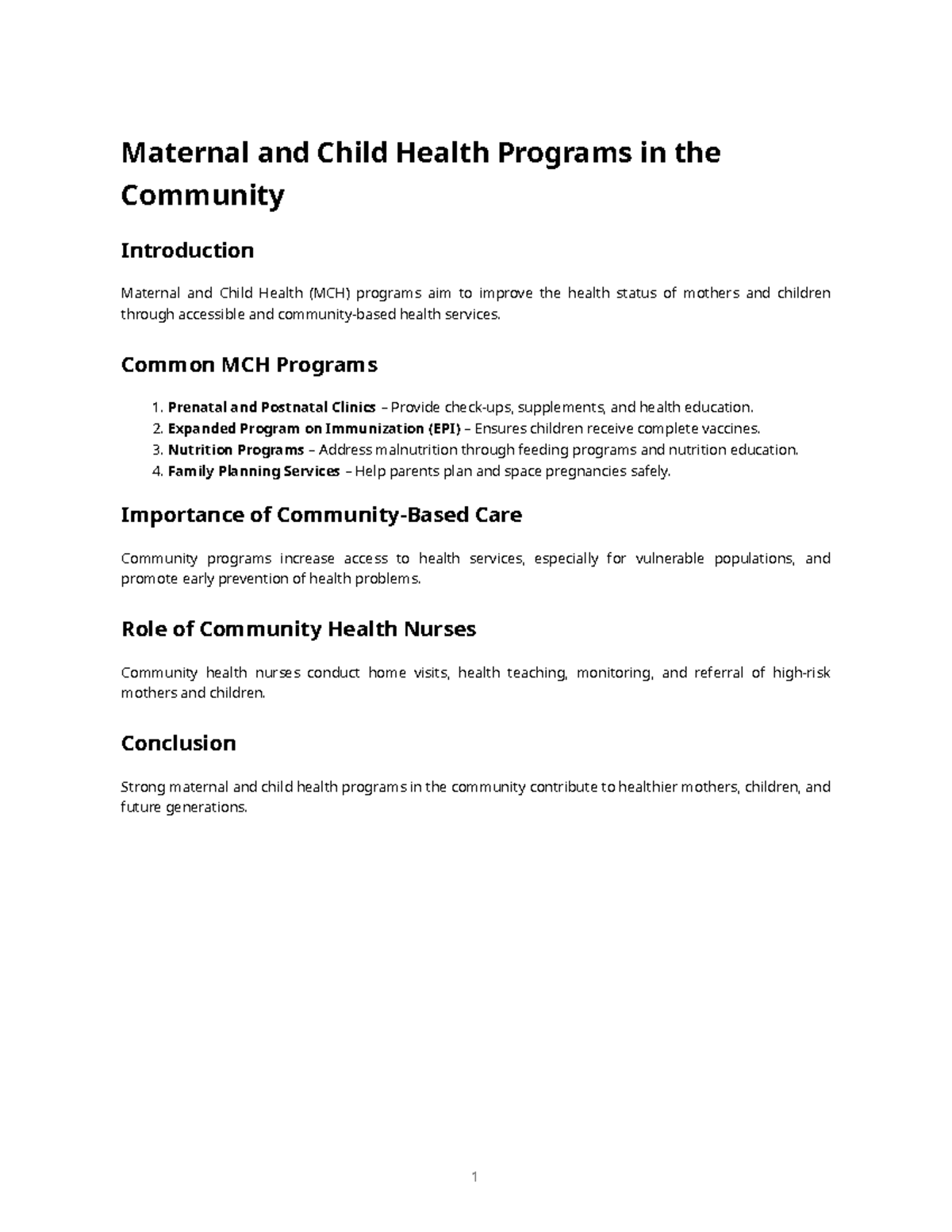 MCH 101: Overview of Maternal and Child Health Programs - Studocu