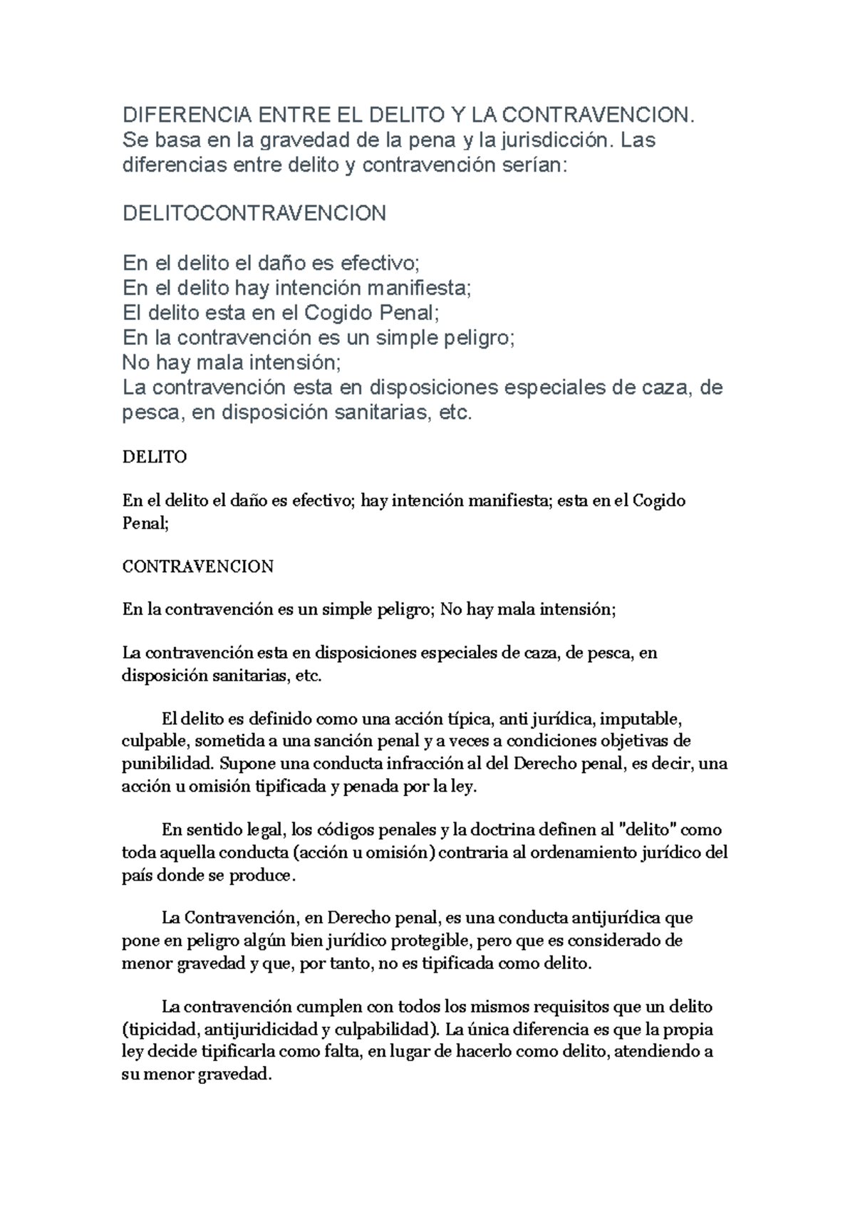 Derecho Penal 1er Parcial: Delito vs. Contravención Explained - Studocu