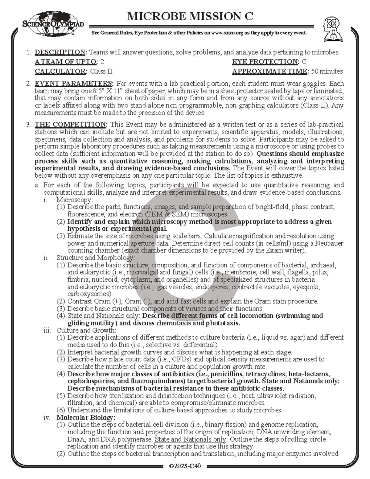 Microbe Mission 2025: Division C Event Guidelines and Rules - Studocu