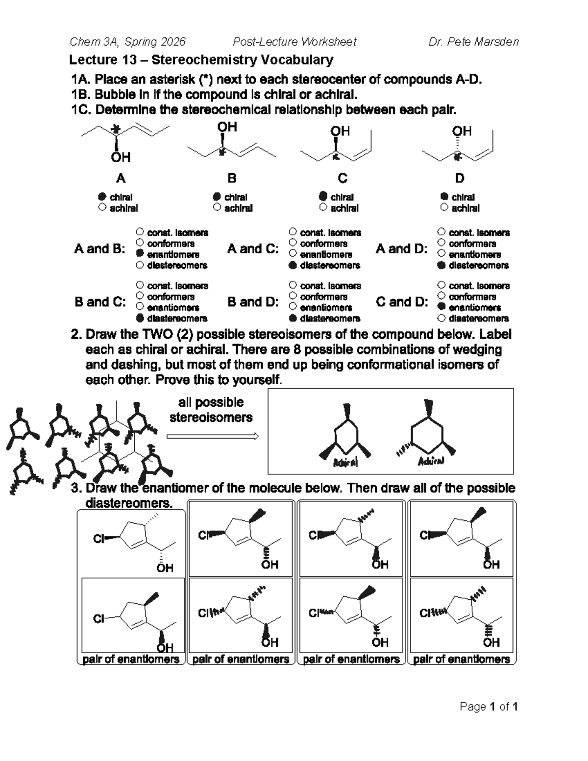 PLWS 13 - wdhdbdb - HC 101 - Chem 3A, Spring 2026 Post-Lecture ...