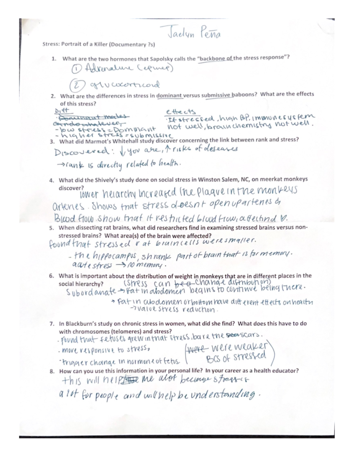 Stress Portrait of a killer answers - Jaelyn Pena Stress: Portrait of a ...