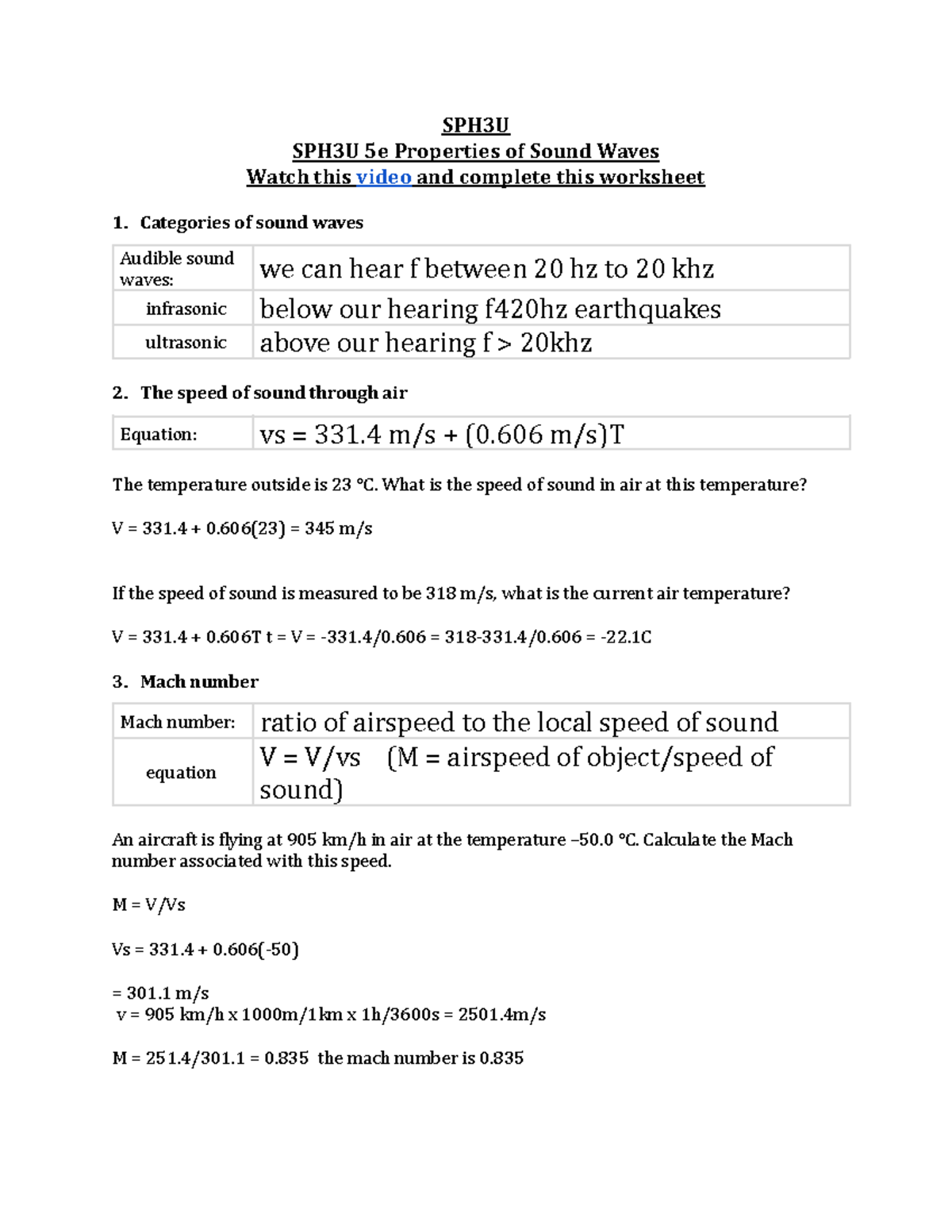 SPH3U Waves and Sound: Properties, Speed, and Doppler Effect Notes ...