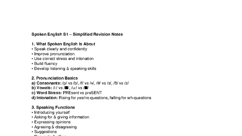 Spoken English S1 Summary - Spoken English S1 – Simplified Revision ...