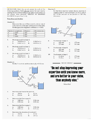 Hydro 1 - Three Reservoir Problems and Water Hammer - UNIVERSITY OF THE ...