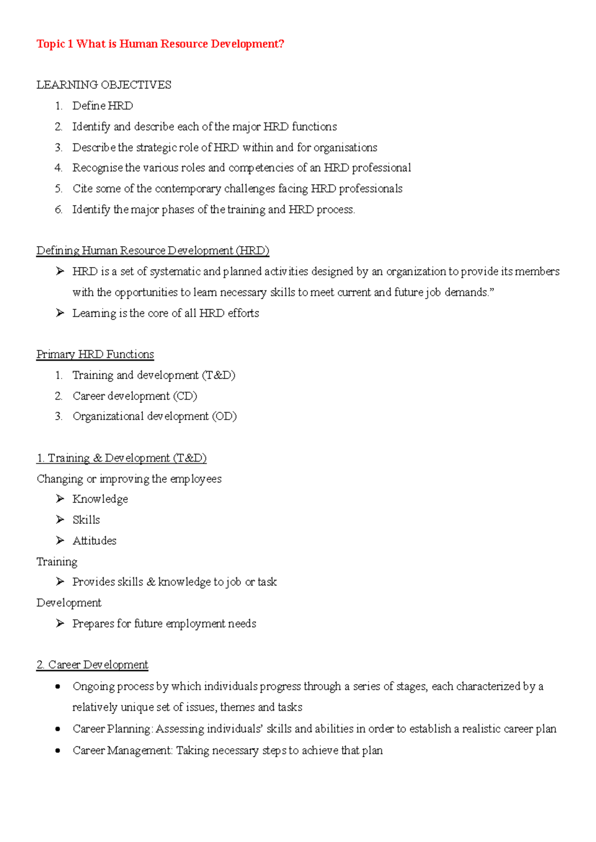 Summary of HRD Concepts: Functions, Learning, and Career Development ...