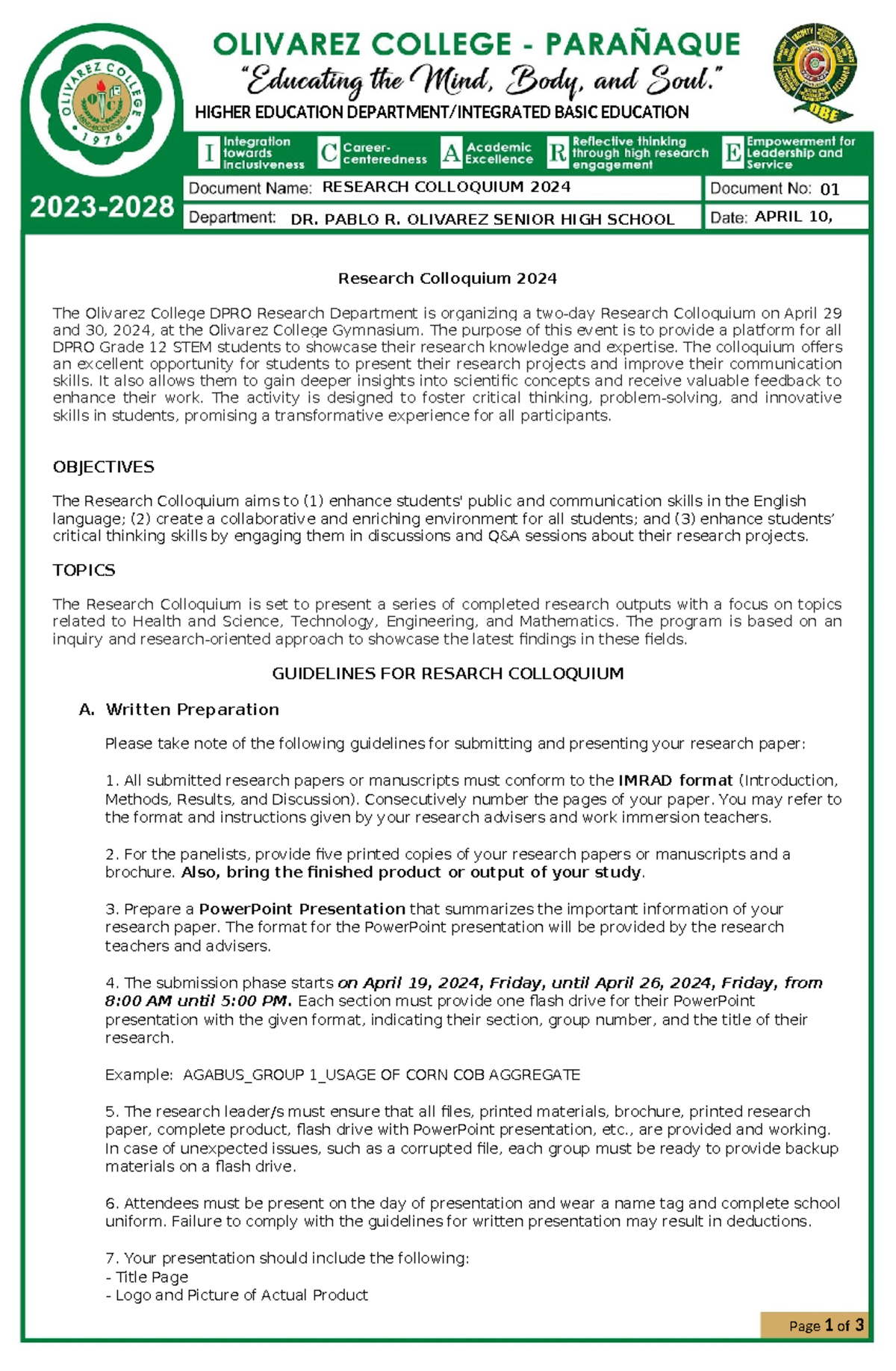 Research Colloquium 2024 Guidelines for Presentation and Submission ...