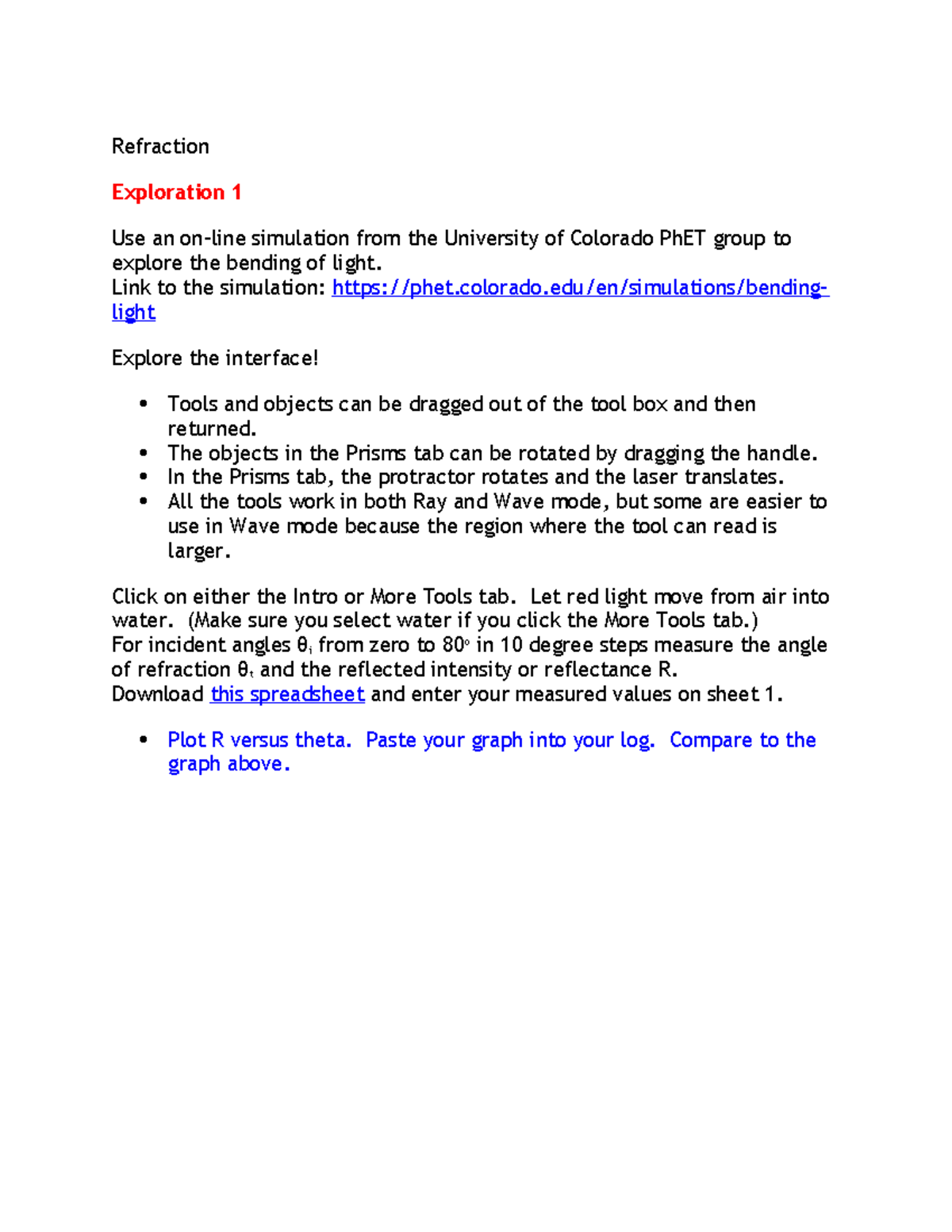 Refraction Analysis: Lab 7 - Optics Exploration and Measurements - Studocu
