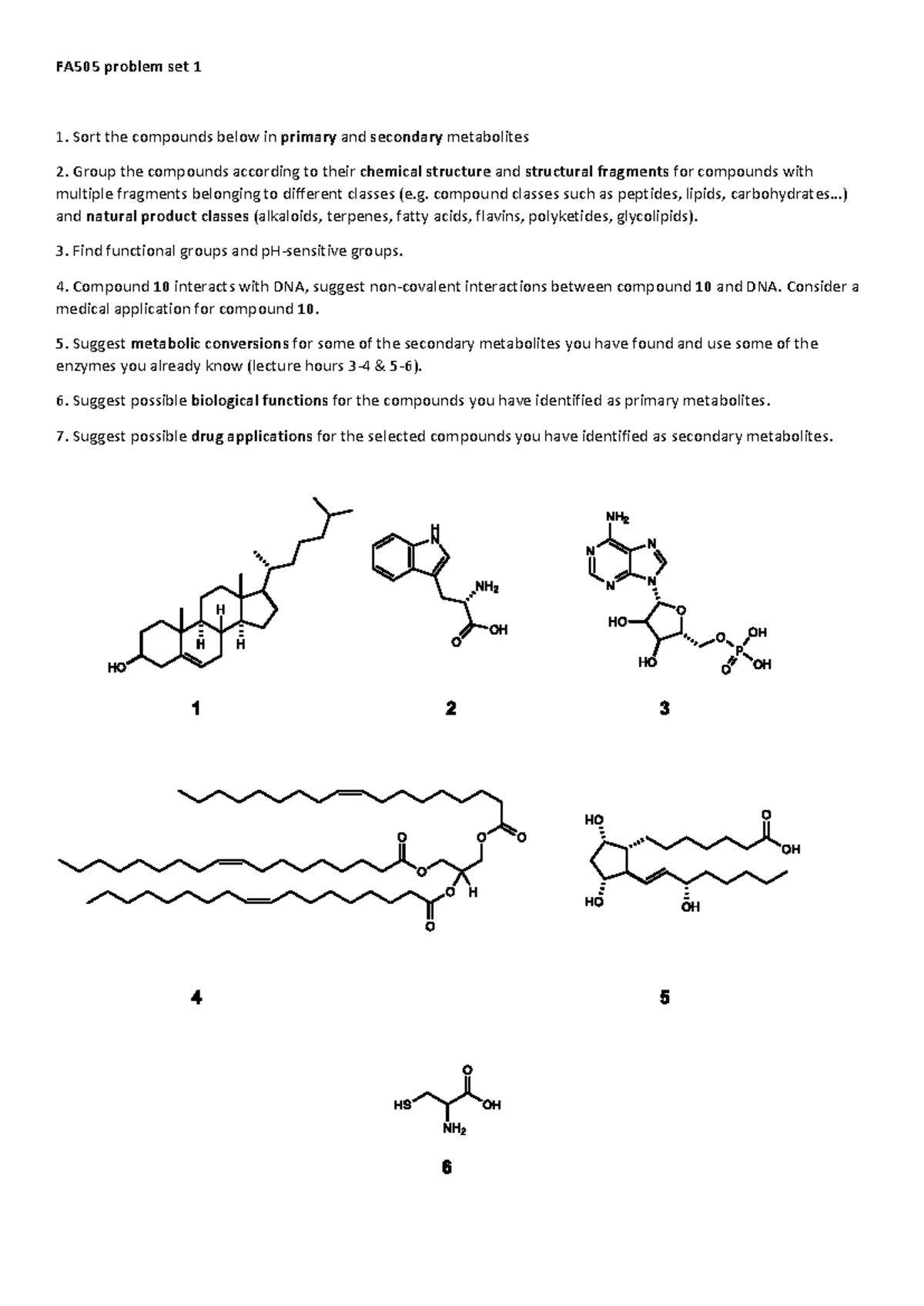 FA505 Problem Set 1: Metabolite Classification & Applications - Studocu