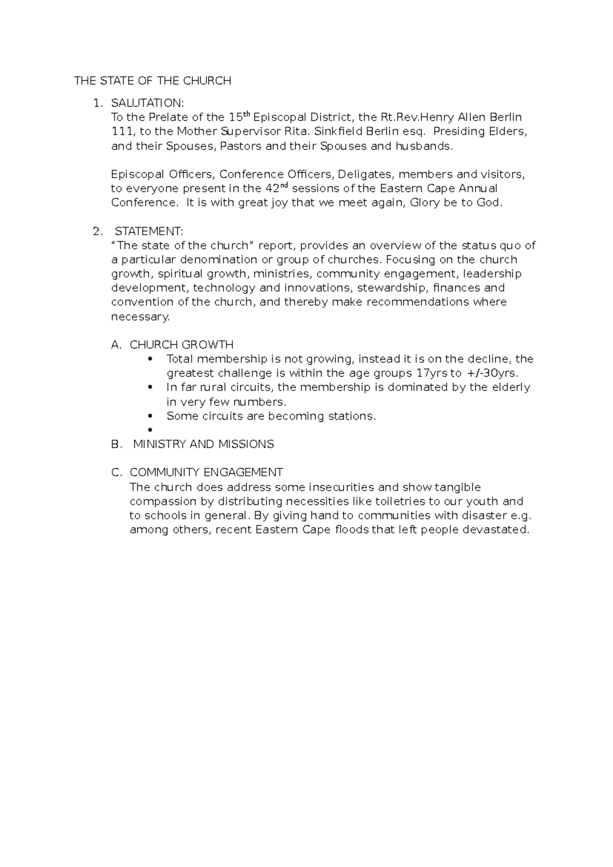 The State of the Church 2025: Annual Conference Report - Studocu