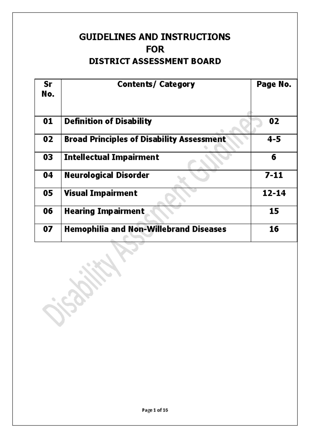 PWD Disability Assessment Guidelines and Instructions - Studocu