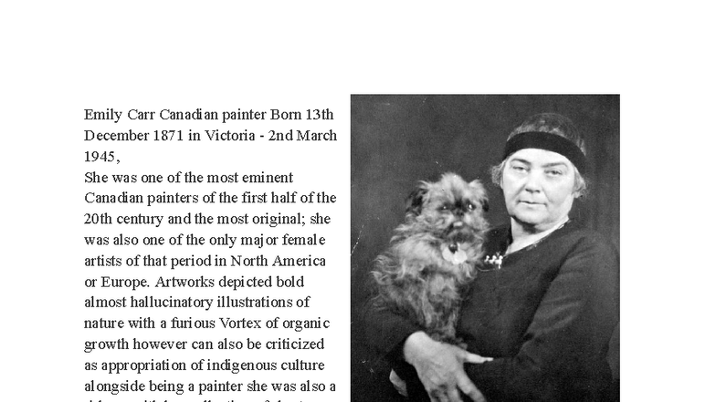 Emily Carr - Case Study on Indigenous Influence in Art - Studocu