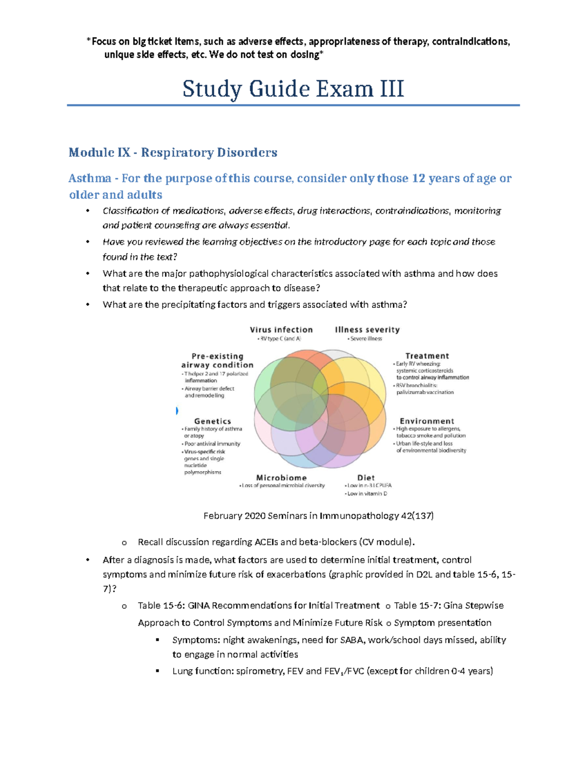 Study Guide Exam III: Key Concepts in Respiratory Disorders and ...