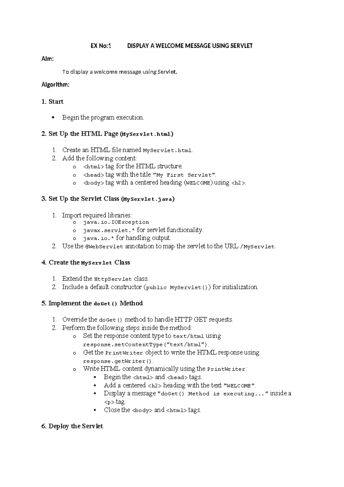 Cs101 Practical Display A Welcome Message Using Servlet Studocu