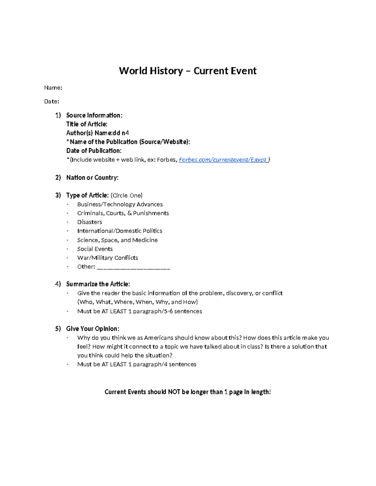 Current Event Template - World History – Current Event Name: Date: 1 ...