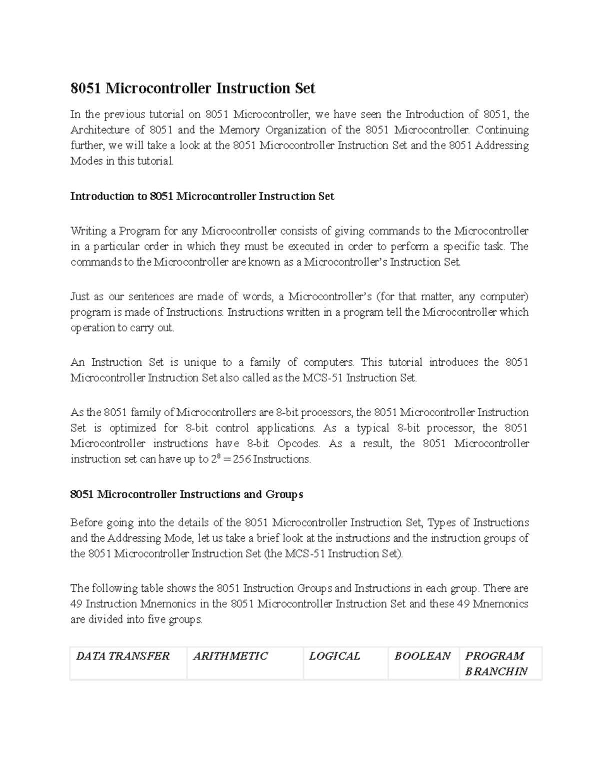 8051 Microcontroller Instruction Set - Continuing further, we will take ...