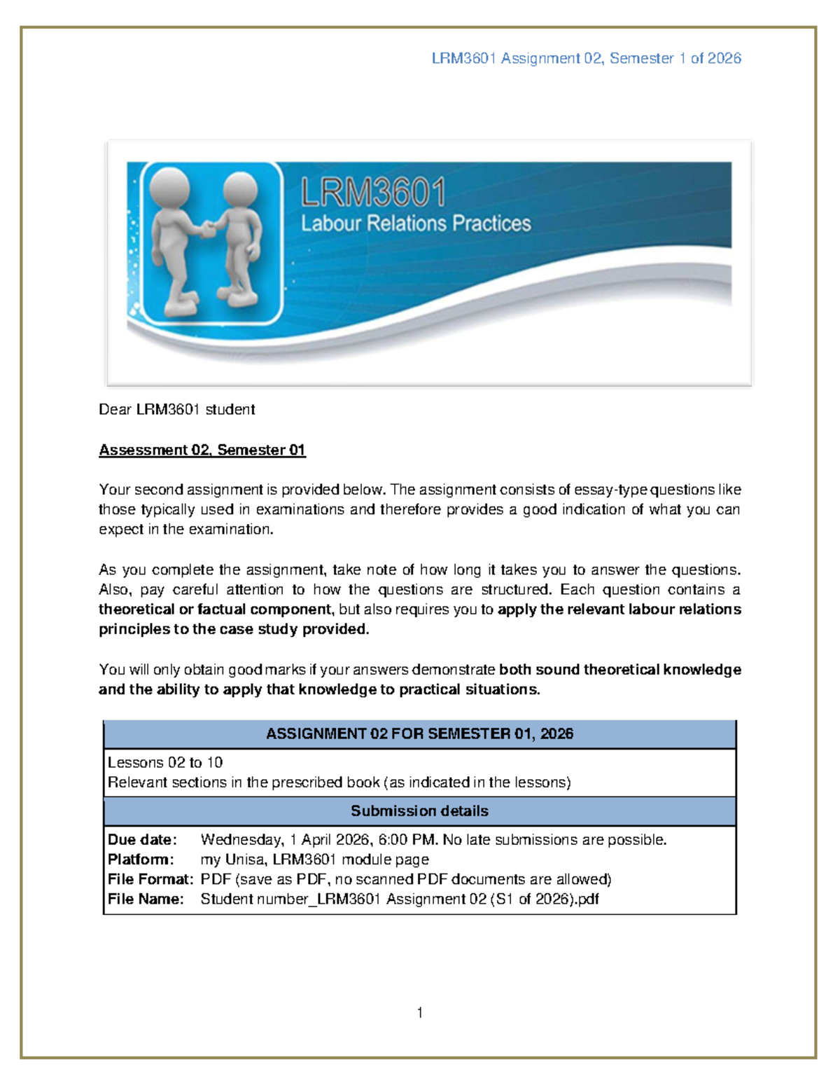 LRM3601 Assignment 02: Labour Relations Case Study Analysis S1 2026 ...
