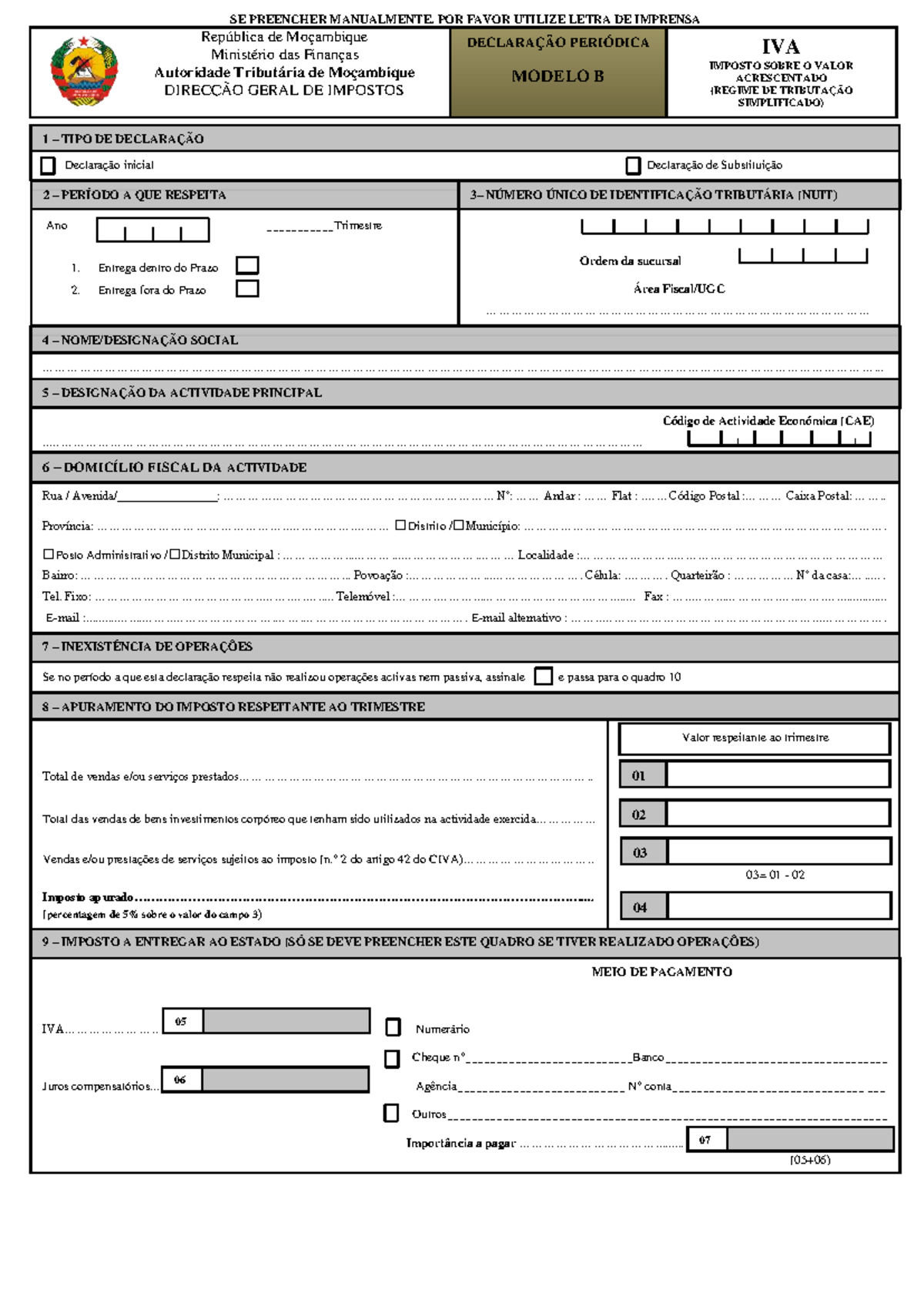 Modelo B - Declaração Periódica IVA (Regime Simplificado) - Studocu