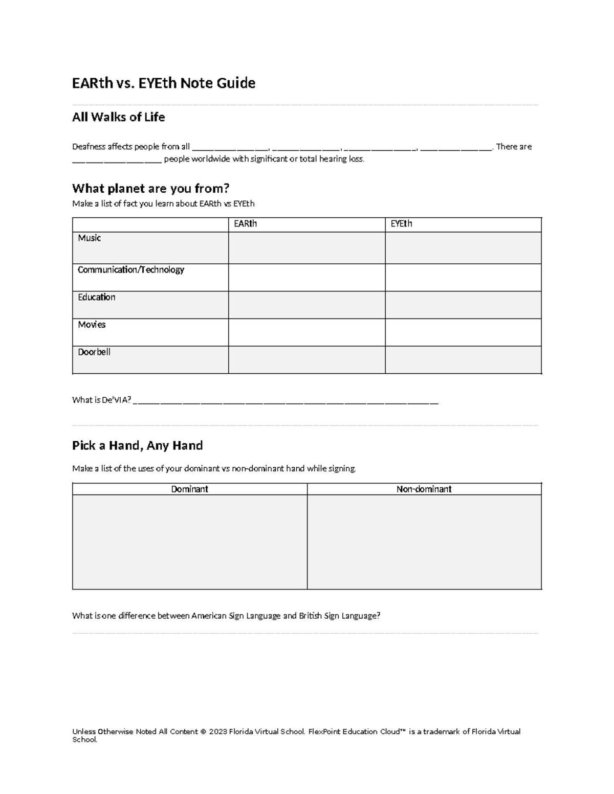 Earth vs. EYEth Note Guide: Understanding Deaf Culture and ASL - Studocu