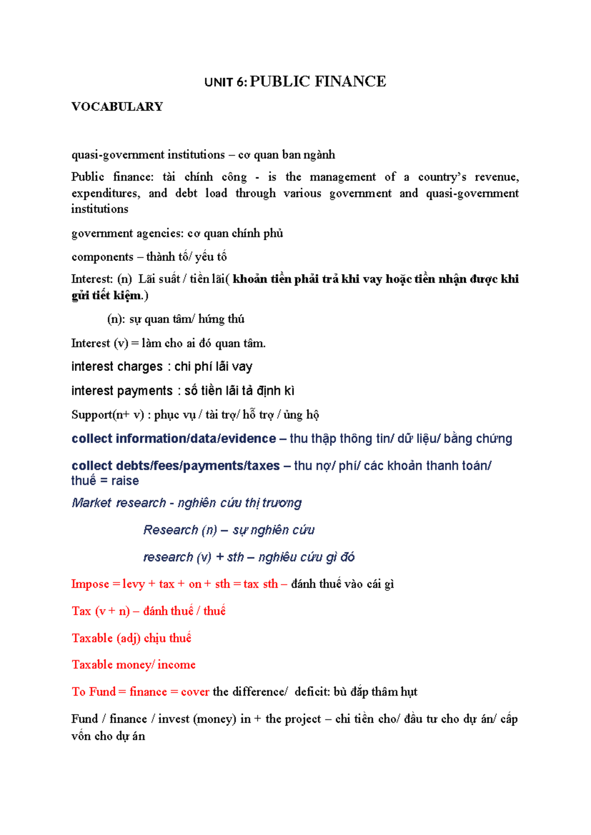 UNIT 6: PUBLIC FINANCE VOCABULARY AND KEY CONCEPTS - Studocu