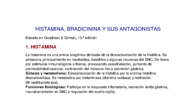 Infografia Histamina Bradicinina y Antagonistas Goodman - HISTAMINA ...