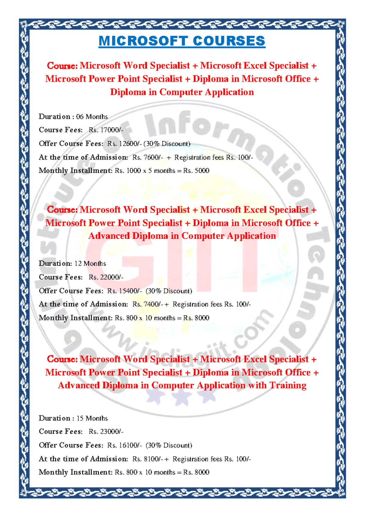 GIIT Courses - good - MICROSOFT COURSES Course: Microsoft Word ...