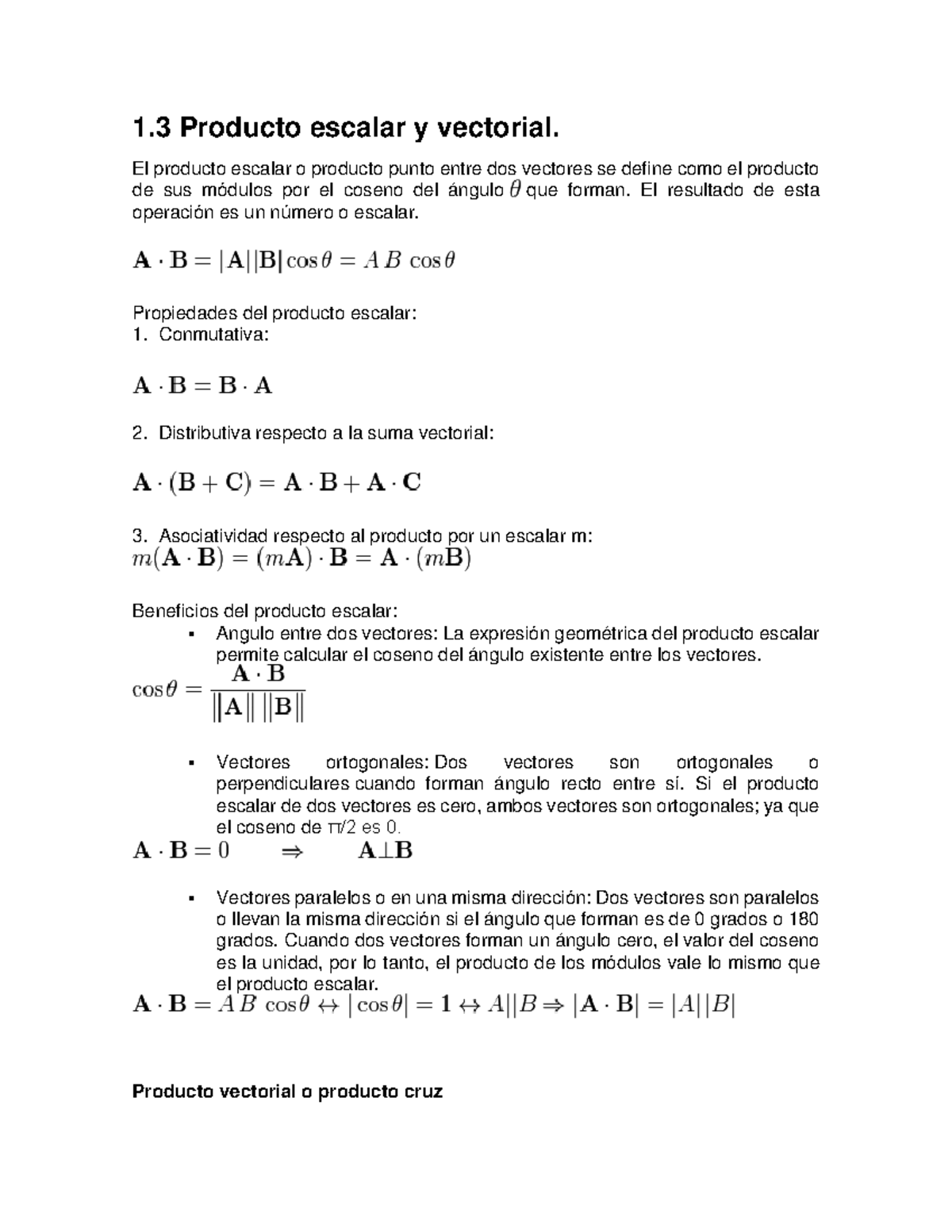 1.3 Producto Escalar y Vectorial: Definiciones y Propiedades - Studocu
