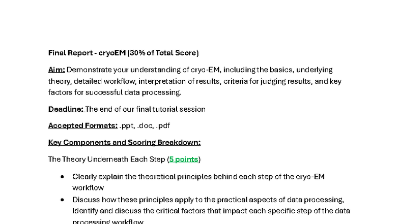 Final Report: CryoEM Data Processing Guidelines (Course Code) - Studocu