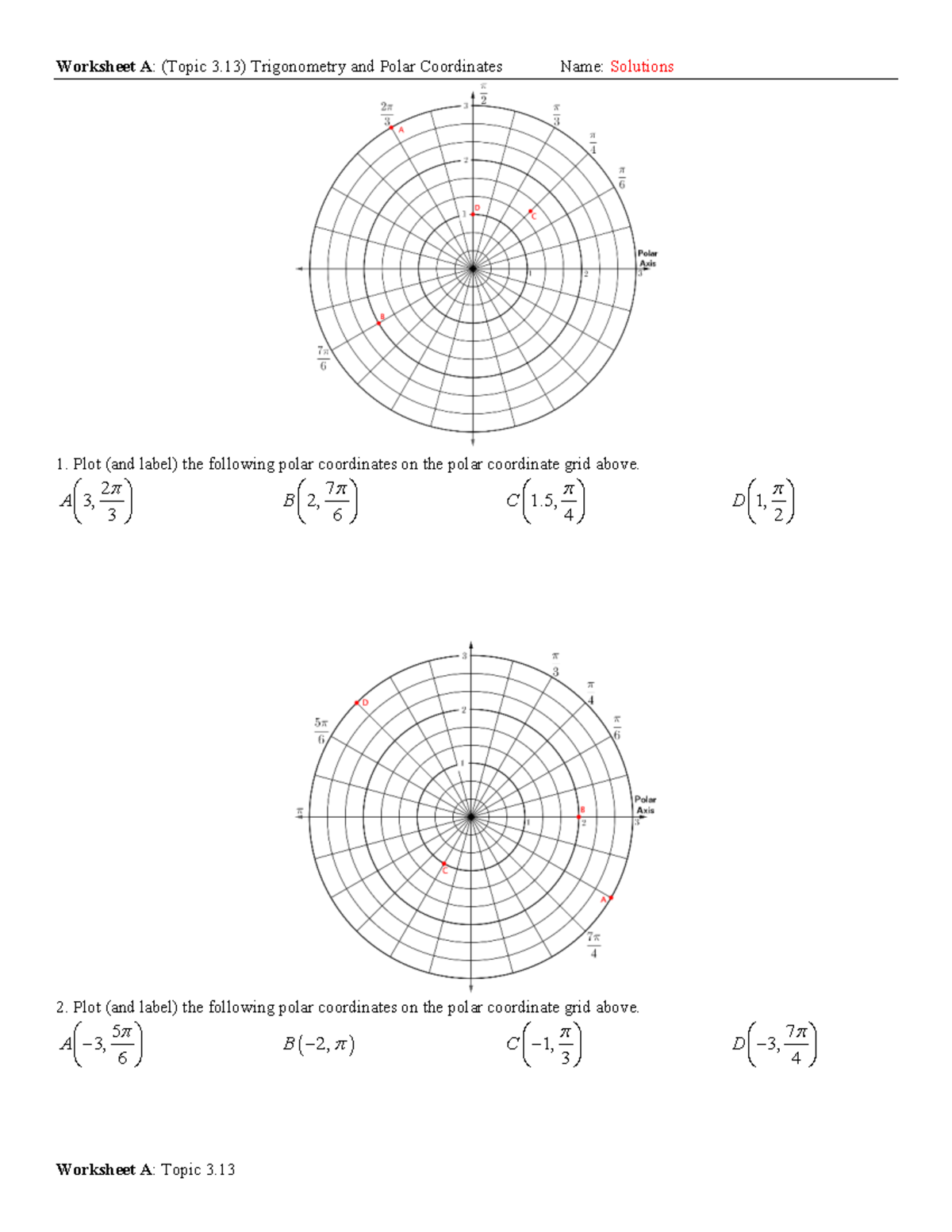 APPC 3.13A Worksheet Solutions: Trigonometry & Polar Coordinates - Studocu