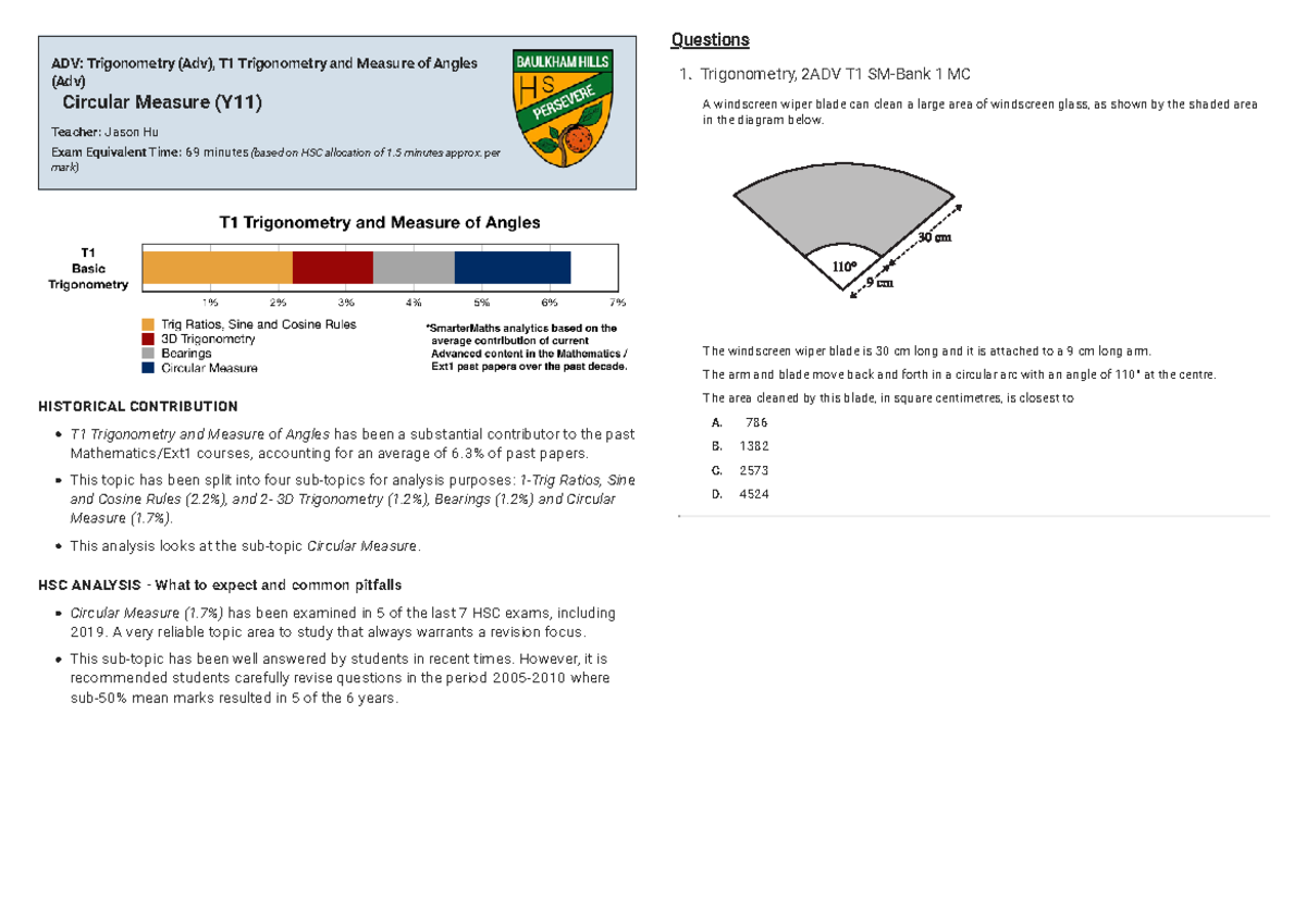 T1 Adv Trigonometry - Circular Measure Analysis and HSC Insights - Studocu