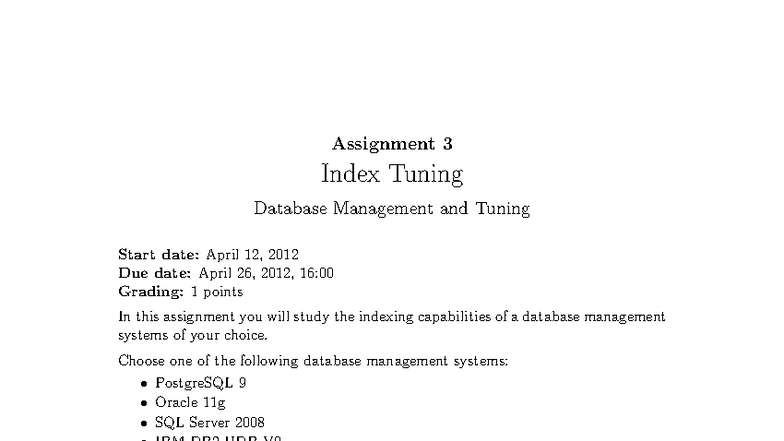 Assignment 3: Index Tuning in Database Management Systems - Studocu