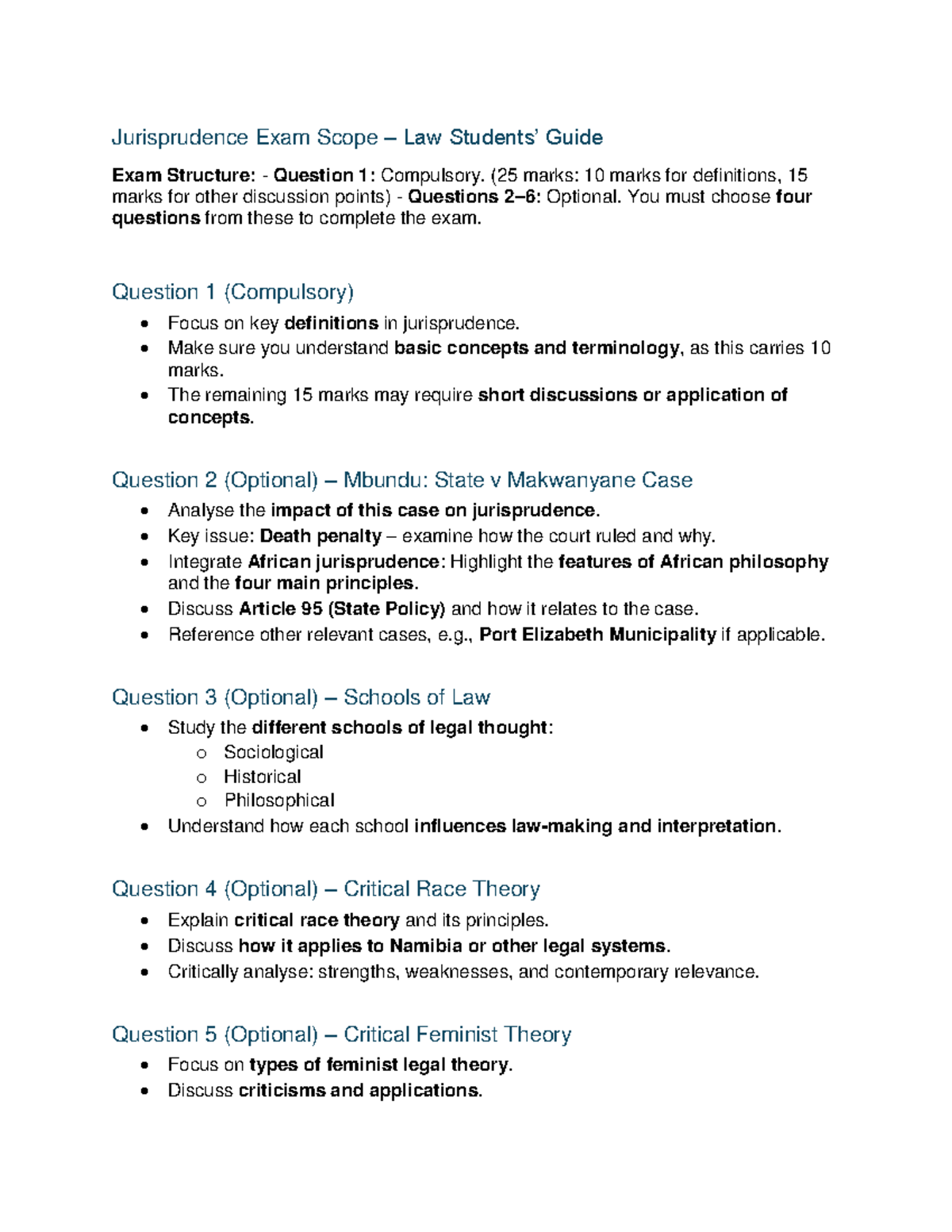 Jurisprudence Exam Scope: Key Concepts & Case Analyses (LAW 101) - Studocu