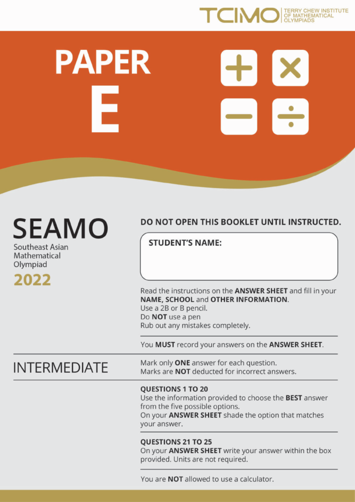 SEAMO 2022 Paper E - Complete Solutions with Answers - Studocu