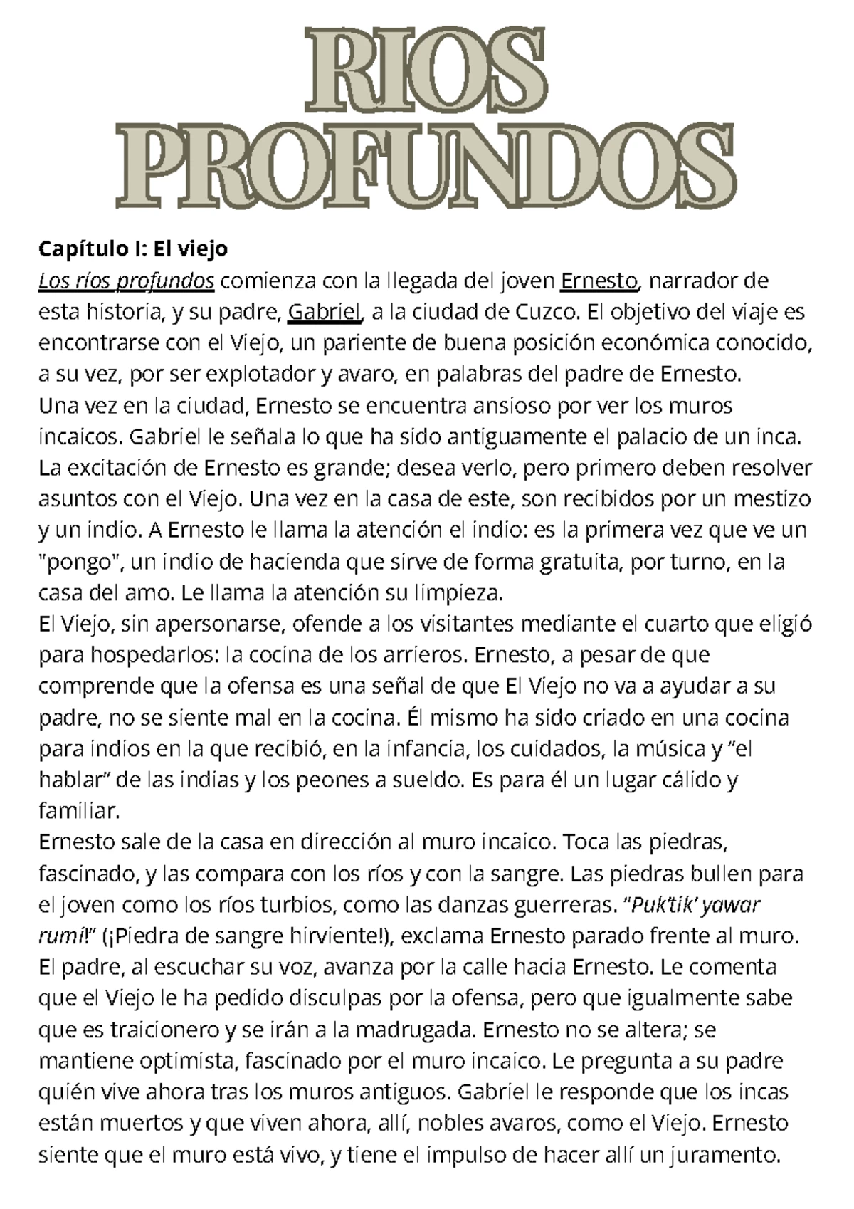 Análisis Literario LOS RIOS Profundos - ANÁLISIS LITERARIO "LOS RÍOS ...