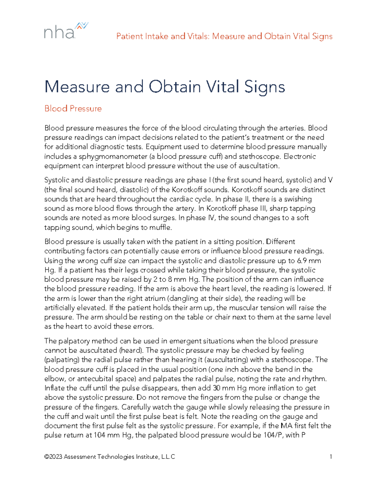 Patient Intake and Vitals: Guidelines for Measuring Vital Signs ...