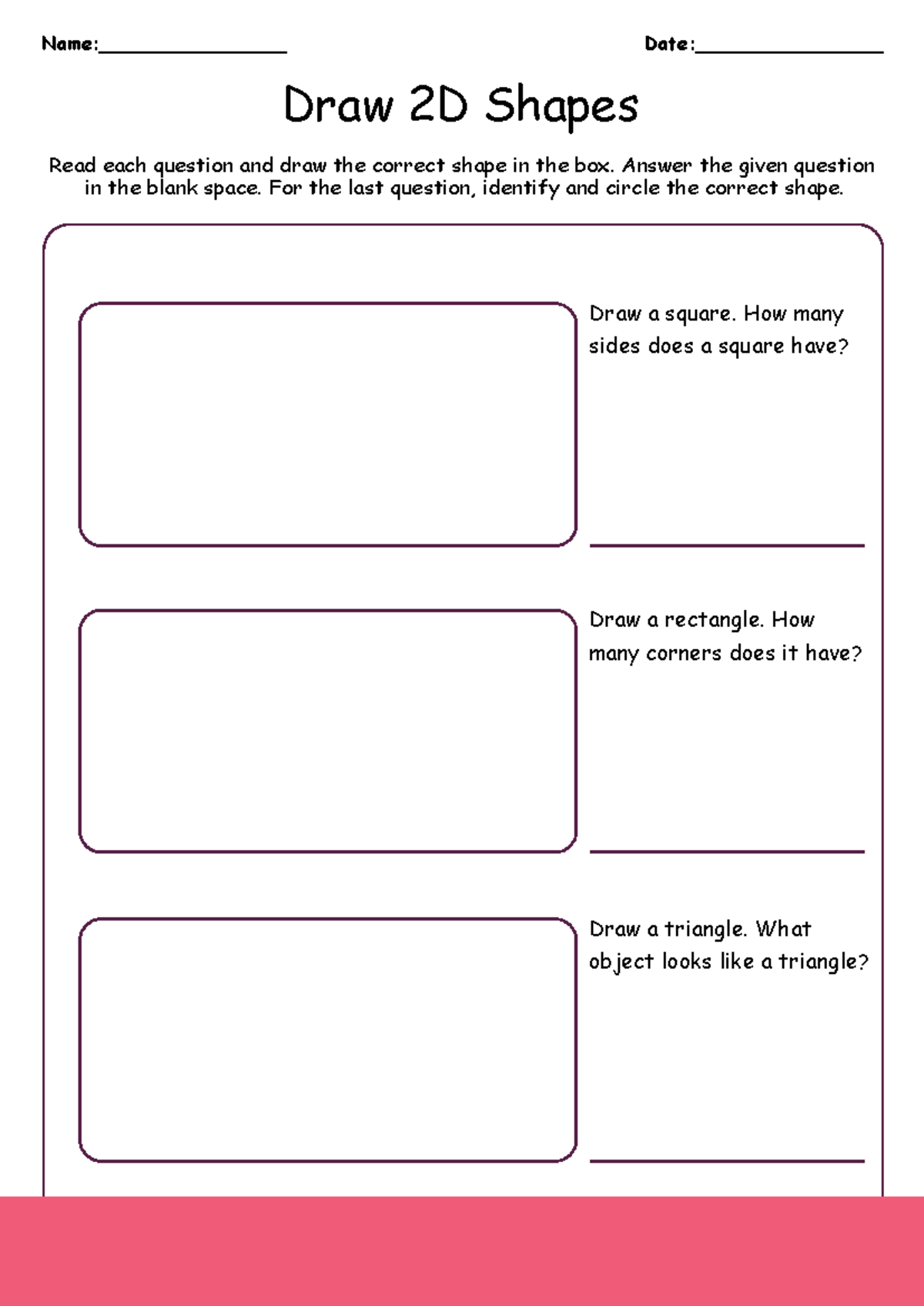 Draw 2D Shapes - 1st Grade Worksheet - Read each question and draw the ...