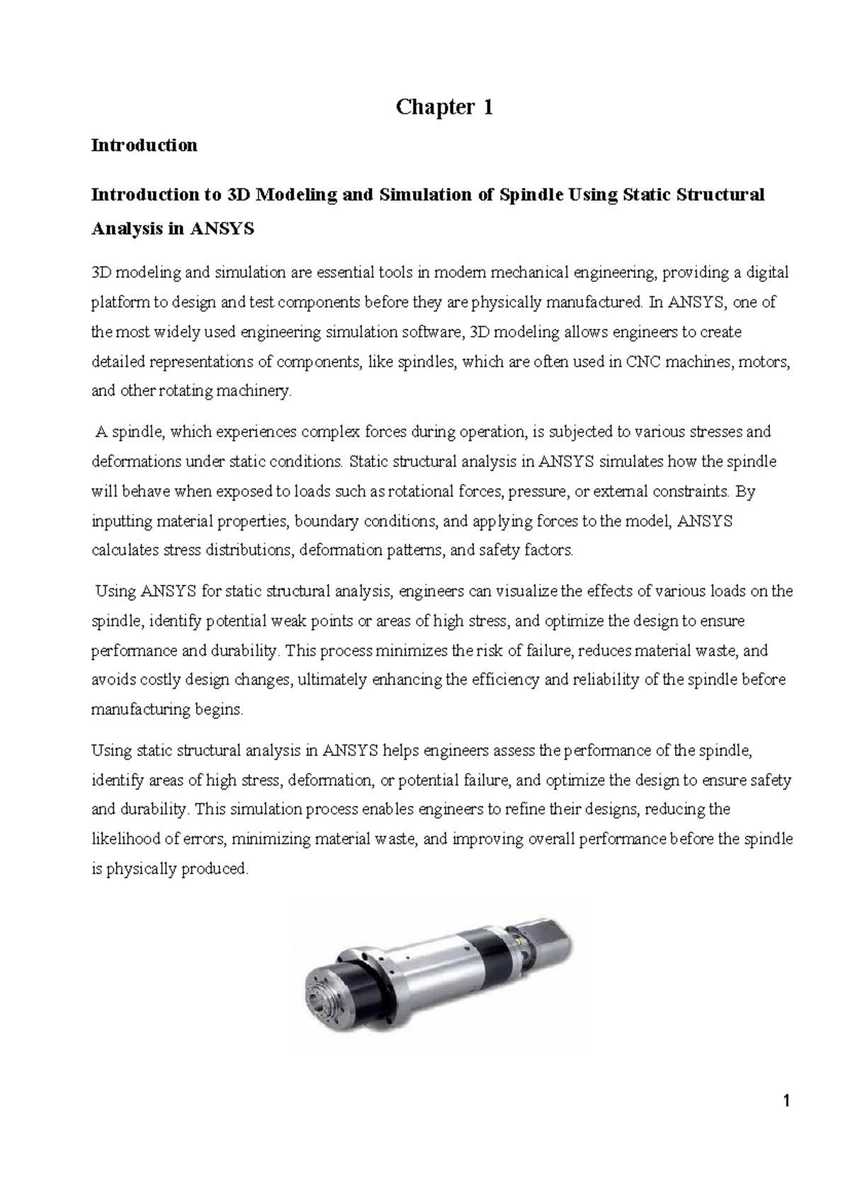 Chapter 1: Intro to 3D Modeling & Static Structural Analysis of Spindles in - Studocu